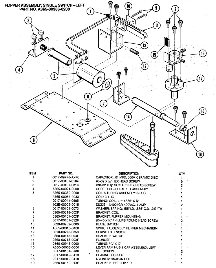 Action Pinball - A365-00386-0200 - Flipper Assembly - Single Switch ...