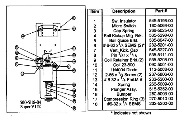 Action Pinball - 500-5116-04 - Vertical Up-Kicker Assembly (Data East ...