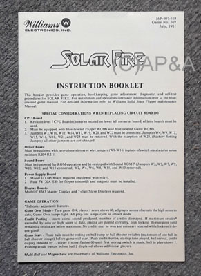 Action Pinball - PM0347 - Solar Fire (Williams) Instruction Booklet ...